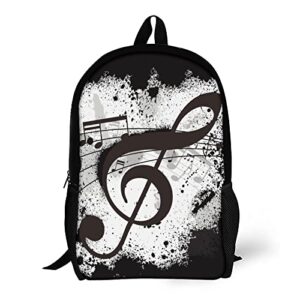 wzomt music notes backpack for girls boys men women, vintage musical score black white bookbags student schoolbag rucksack fashion daypack water resistant sport hiking travel bags large 17"