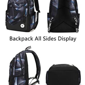 ETAISHOW Geometric-Print Boys Backpack for Elementary Middle School Kids Bookbag School Bag for Teens Black Blue