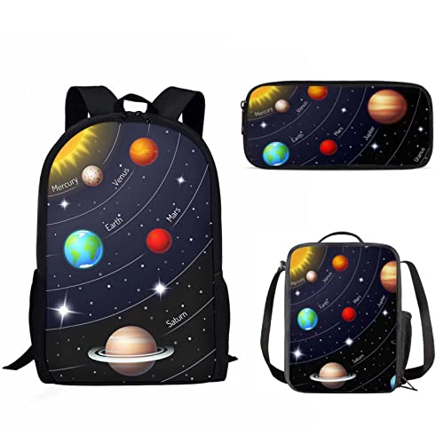 Mumeson Space Planet Backpack Daily Casual Backpacks Satchel for Travel School Large 17 Inches Rucksack Daypack for Girls Boys Backpack with Lunch Bag Messenger Tote Bag Pencil Bag 3 Pack