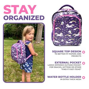 Toddler Backpack for Girls, Cute 13” Daycare PreSchool Kindergarten Elementary School Girl Backpacks with Water Bottle Pocket Holder, Insulated Padded Bags for Toddlers Kids Travel Bag, Purple Unicorn