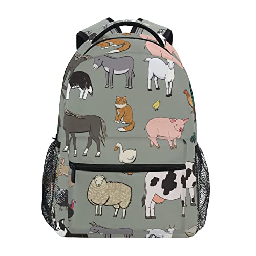 Krafig Farm Animals Pattern Boys Girls Kids School Backpacks Bookbag, Elementary School Bag Travel Backpack Daypack