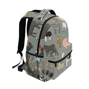 Krafig Farm Animals Pattern Boys Girls Kids School Backpacks Bookbag, Elementary School Bag Travel Backpack Daypack