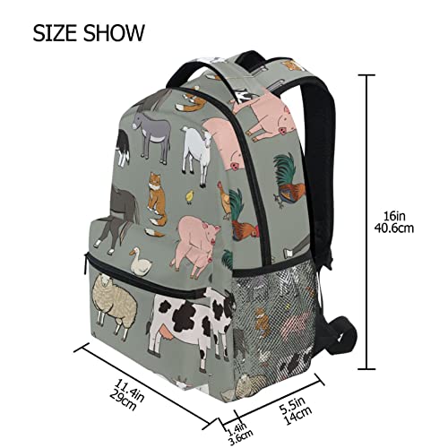 Krafig Farm Animals Pattern Boys Girls Kids School Backpacks Bookbag, Elementary School Bag Travel Backpack Daypack