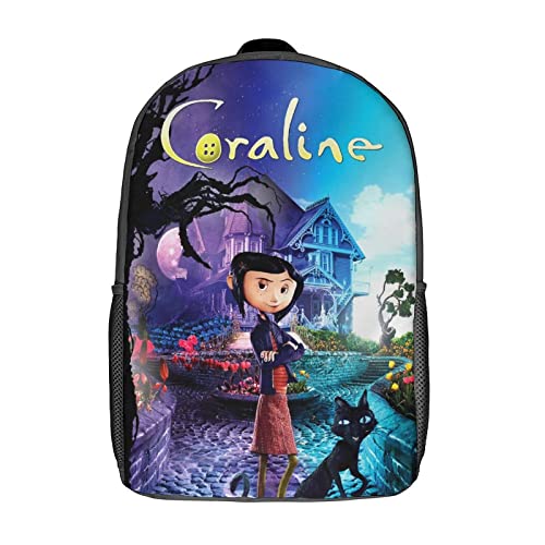 Adjzepuo Coraline Teenagers Water Resistant Casual Backpack 3D Printed Fashion Travel Bag Schoolbag for Boys And Girls 17 Inch