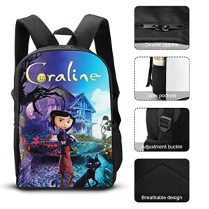 Adjzepuo Coraline Teenagers Water Resistant Casual Backpack 3D Printed Fashion Travel Bag Schoolbag for Boys And Girls 17 Inch