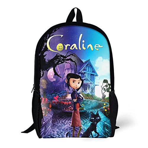 Adjzepuo Coraline Teenagers Water Resistant Casual Backpack 3D Printed Fashion Travel Bag Schoolbag for Boys And Girls 17 Inch