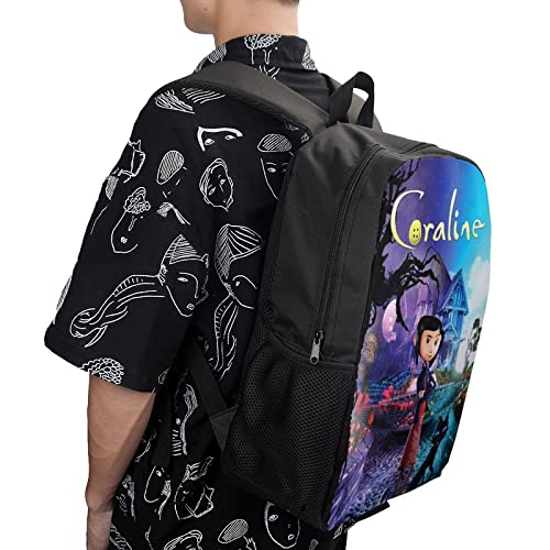 Adjzepuo Coraline Teenagers Water Resistant Casual Backpack 3D Printed Fashion Travel Bag Schoolbag for Boys And Girls 17 Inch