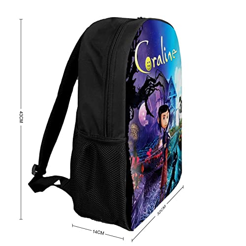 Adjzepuo Coraline Teenagers Water Resistant Casual Backpack 3D Printed Fashion Travel Bag Schoolbag for Boys And Girls 17 Inch