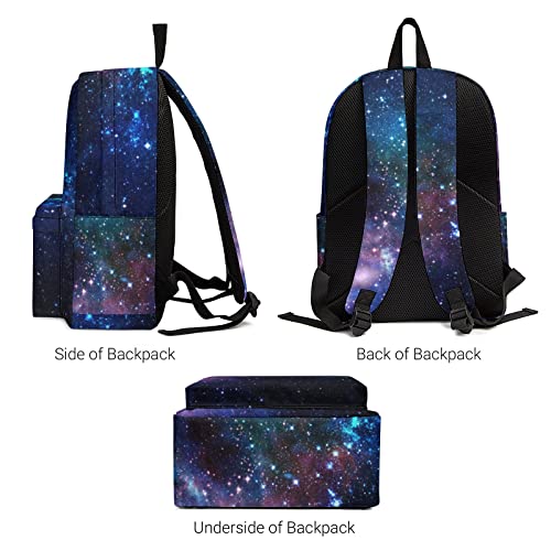 QSMX Outer Space Galaxy Stary School Backpack, Lightweight Kids Backpack Classic Bookbag Cool Daypack for Teen Boys Girls High School Student, 17 Inch