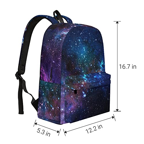 QSMX Outer Space Galaxy Stary School Backpack, Lightweight Kids Backpack Classic Bookbag Cool Daypack for Teen Boys Girls High School Student, 17 Inch