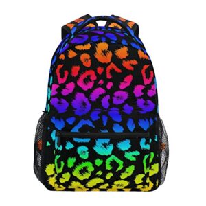 alaza rainbow leopard cheetah print animal backpack purse with multiple pockets name card personalized travel laptop school book bag, size s/16 inch