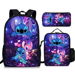 mfiwena teens cartoon bag set backpack for girls boys 17" laptop bookbag with high-capacity insulated lunch bag pencil case