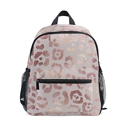 Toddler Backpack Bookbag School Bag Leopard Print Cheetah Rose Gold Travel Bag for Girls Boys Kid with Name Card