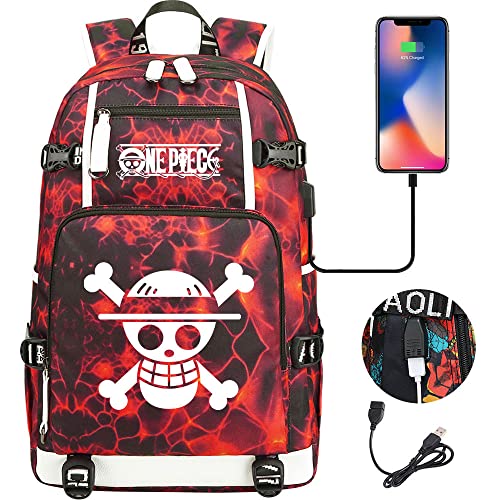 One Piece Anime Character Luffy Fashion Backpack with USB Interface Laptop Casual Backpack Large Capacity (F6-4)