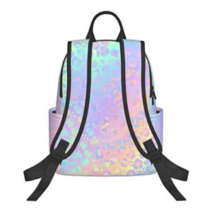 HEVANE Rainbow Leopard Print Cheetah Women's Casual Style Lightweight Backpacks Durable Small Travel Backpack Purse Casual Book Bag Computer Bag Fits 12/14 Inch Laptop