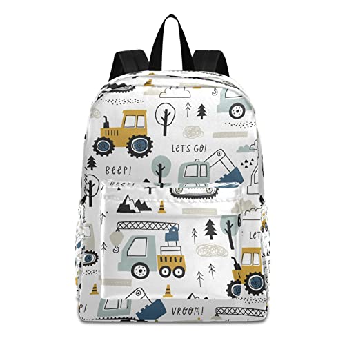 Childish Truck Excavator Backpack, Travel Rucksack Lightweight School Bookbag Daypack for Adults Teen Students Boys Girls