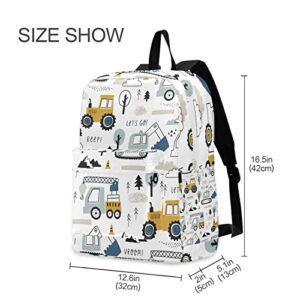 Childish Truck Excavator Backpack, Travel Rucksack Lightweight School Bookbag Daypack for Adults Teen Students Boys Girls