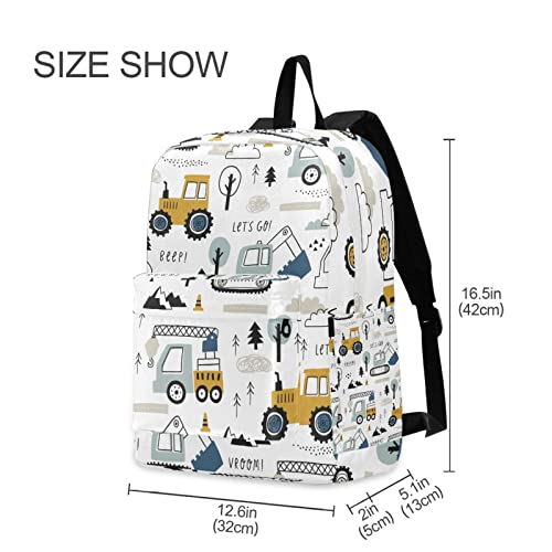 Childish Truck Excavator Backpack, Travel Rucksack Lightweight School Bookbag Daypack for Adults Teen Students Boys Girls