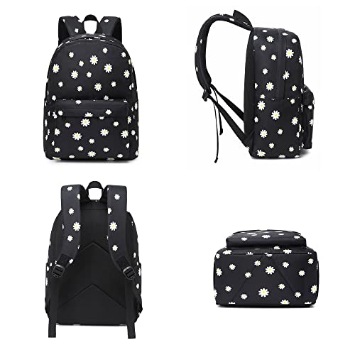 Mimfutu Flowers Black School Backpack for Teens Girls, Womens College Bookbags Kids School Bags Laptop Backpacks