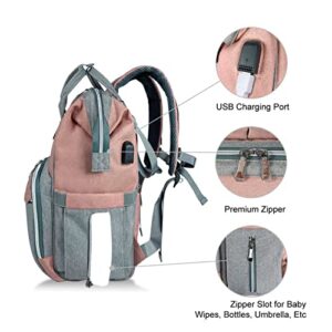 Mr. Peanut's Tili Dili Premium Diaper Backpack with USB Charging Port (Blush Pink With Gray)