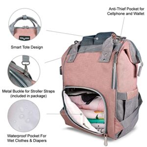 Mr. Peanut's Tili Dili Premium Diaper Backpack with USB Charging Port (Blush Pink With Gray)