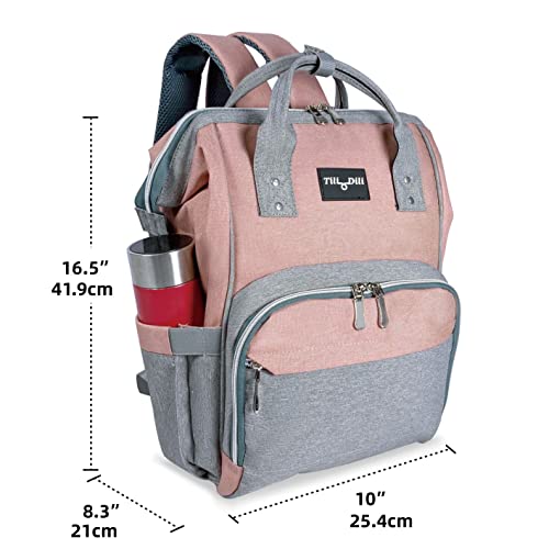 Mr. Peanut's Tili Dili Premium Diaper Backpack with USB Charging Port (Blush Pink With Gray)