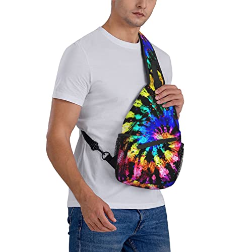 ZREXUO Rainbow Tie Dye Chest Bags Crossbody Sling Backpack Travel Hiking Daypack Crossbody Shoulder Bag For Women Men