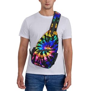 ZREXUO Rainbow Tie Dye Chest Bags Crossbody Sling Backpack Travel Hiking Daypack Crossbody Shoulder Bag For Women Men