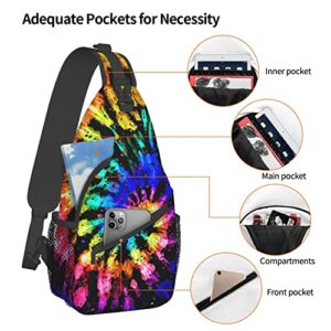 ZREXUO Rainbow Tie Dye Chest Bags Crossbody Sling Backpack Travel Hiking Daypack Crossbody Shoulder Bag For Women Men