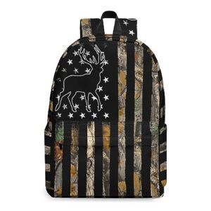 ridzorgt fox backpack, lightweight college bookbag durable laptop wear-resistant rucksack, casual daypack for office (camo forest deer flag)