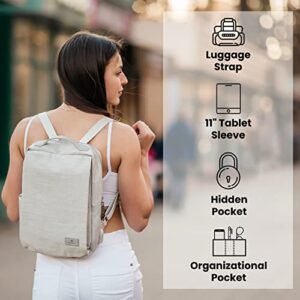 Nordace Siena II Mini Smart Backpack for Everyday Use with USB Charging Port, Water Resistant - Sleek Laptop Backpack for Daily Tasks, Work, and Casual Adventures (Light Gray)