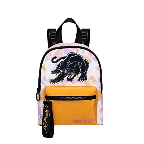 ED HARDY Unisex Black/Yellow Nylon Mini Backpack With Adjustable Shoulder Strap