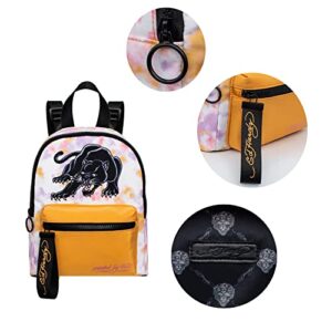 ED HARDY Unisex Black/Yellow Nylon Mini Backpack With Adjustable Shoulder Strap