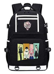 gnoved anime spy figure backpack with charging port, unisex school bag bookbags over 6 years old.(style2)