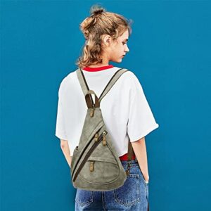 KL928 PU Leather Sling Bag - Small Crossbody Backpack Shoulder Casual Daypack Rucksack for Men Women Outdoor Cycling Hiking Travel (6881-PU-Olive Green)