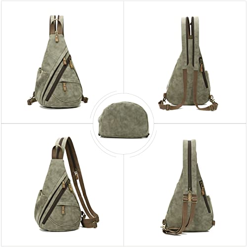 KL928 PU Leather Sling Bag - Small Crossbody Backpack Shoulder Casual Daypack Rucksack for Men Women Outdoor Cycling Hiking Travel (6881-PU-Olive Green)