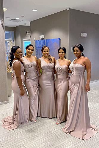 OYI Women's One Shoulder Satin Bridesmaid Dresses Plus Size for Women Long Champagne Formal Evening Gowns Champagne 20W,20 Plus