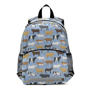 fisyme cows farm animal backpack schoolbag kids daypack toddler travel school bag small mini backpacks for kindergarten preschool nursery children boys girls with chest strap