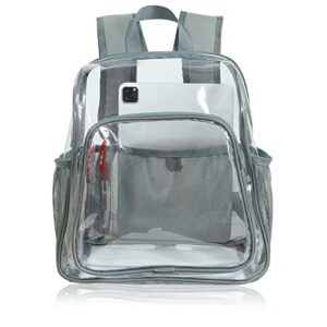 Mildbeer Heavy Duty Small Clear Backpack Stadium Approved, See Through Backpack for Concerts Festivals Work Travel (Grey)