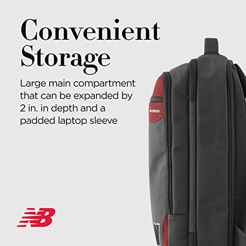 New Balance Laptop Backpack, Legacy Commuter Travel Bag for Men and Women, Black and Red, One Size