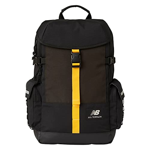 New Balance Laptop Backpack, Terrain Flap Travel Bag for Men and Women, Black, One Size