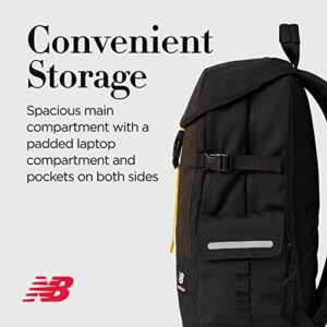 New Balance Laptop Backpack, Terrain Flap Travel Bag for Men and Women, Black, One Size