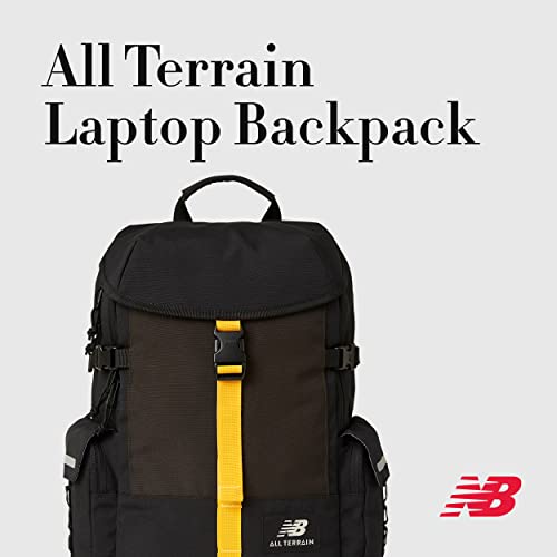 New Balance Laptop Backpack, Terrain Flap Travel Bag for Men and Women, Black, One Size