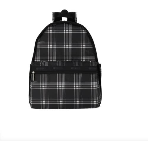 LeSportsac Pearl Plaid Basic Backpack/Rucksack, Style 7812/Color E570, Sophisticated Modern Plaid - Black, Slate Grey & Ivory Pearl