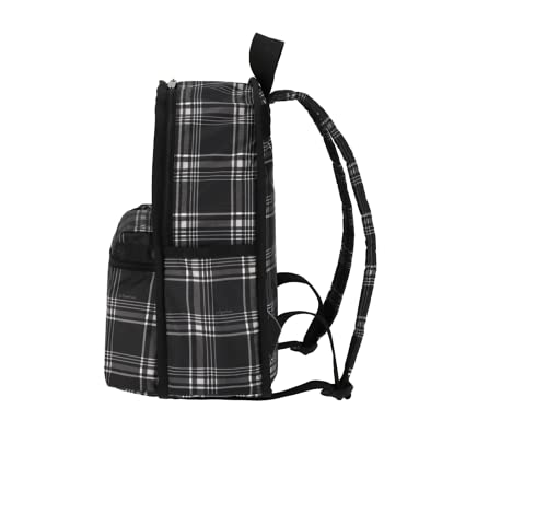 LeSportsac Pearl Plaid Basic Backpack/Rucksack, Style 7812/Color E570, Sophisticated Modern Plaid - Black, Slate Grey & Ivory Pearl