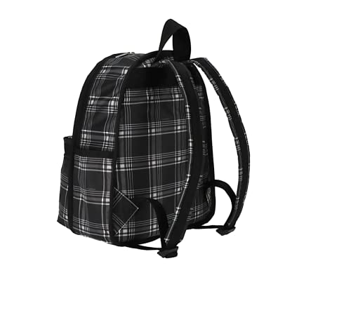 LeSportsac Pearl Plaid Basic Backpack/Rucksack, Style 7812/Color E570, Sophisticated Modern Plaid - Black, Slate Grey & Ivory Pearl