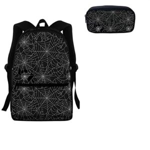 giftpuzz spider web school backpack set black bookbag pencil box for kids 2pcs laptop compartment waterproof daily knapsack rucksack daypack double shoulder backbag