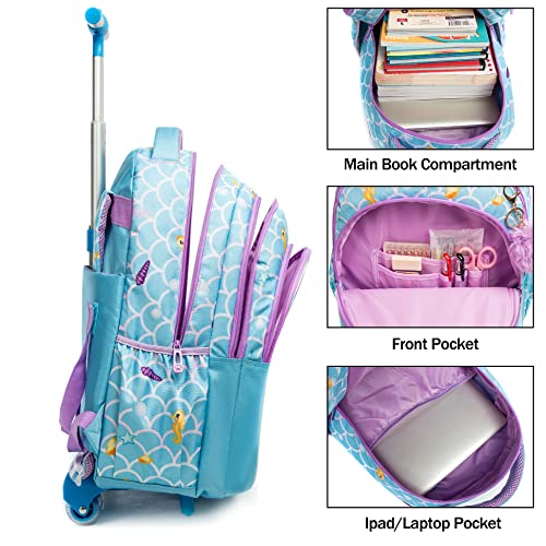 MOHCO Rolling Backpack 18 inch with Lunch Bag and Pencil Case Wheeled School Backpack for Boys and Girls