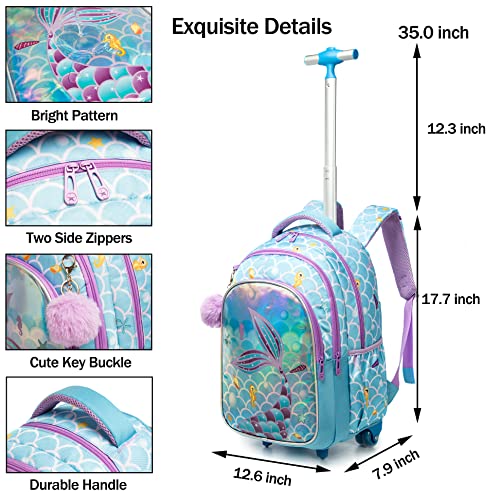 MOHCO Rolling Backpack 18 inch with Lunch Bag and Pencil Case Wheeled School Backpack for Boys and Girls