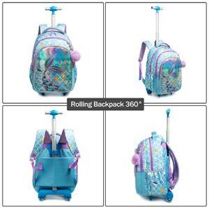 MOHCO Rolling Backpack 18 inch with Lunch Bag and Pencil Case Wheeled School Backpack for Boys and Girls